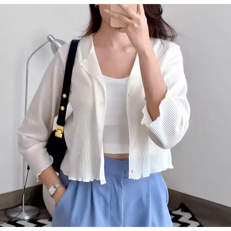 Jual Cardigan Rajut Crop Top Waffle Premium Korean Look Style | Shopee Indonesia