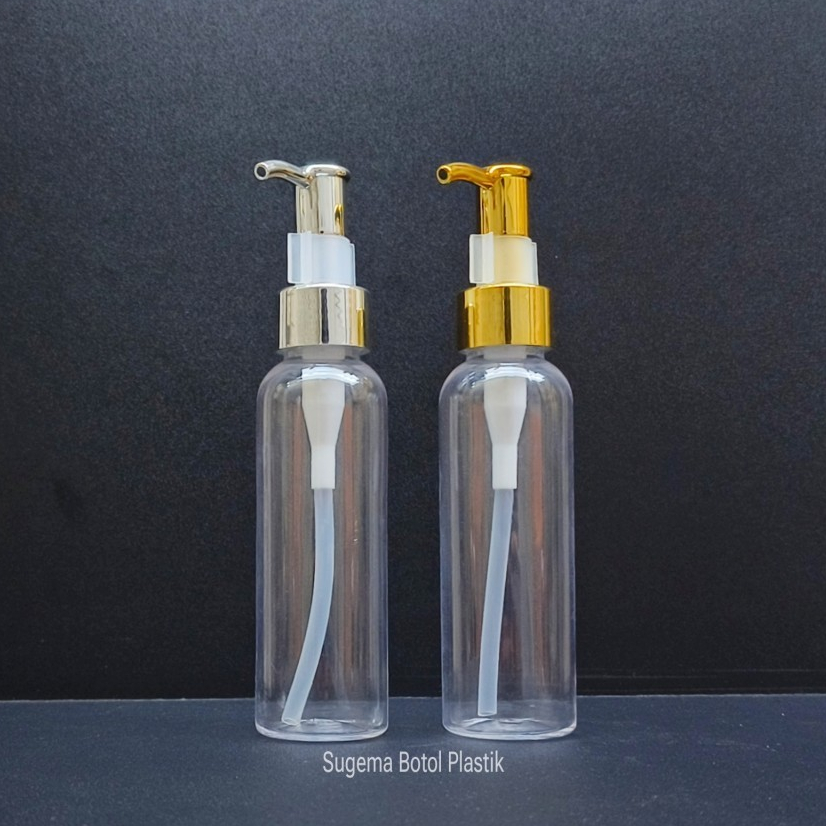 Jual Botol Pump 100ml PET 100ml Bening Pump Clip Oil Luxury Gold Dan Silver / Botol Pump 100 Ml ...