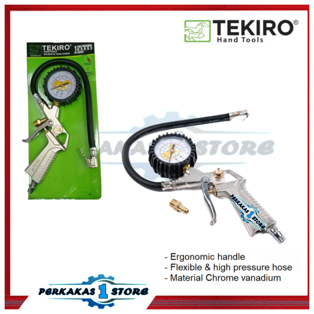 Jual Tekiro Tire Inflator Air Pressure Gun Isi Ukur Tekanan Angin 3 in ...