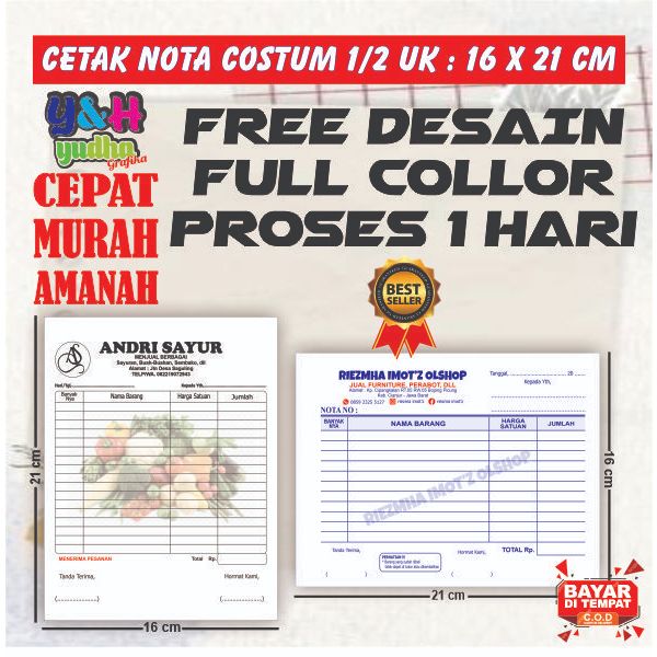Jual CETAK NOTA COSTUM 1/2 Gratis Desain Gratis Logo Bebas Nama Sendiri ...