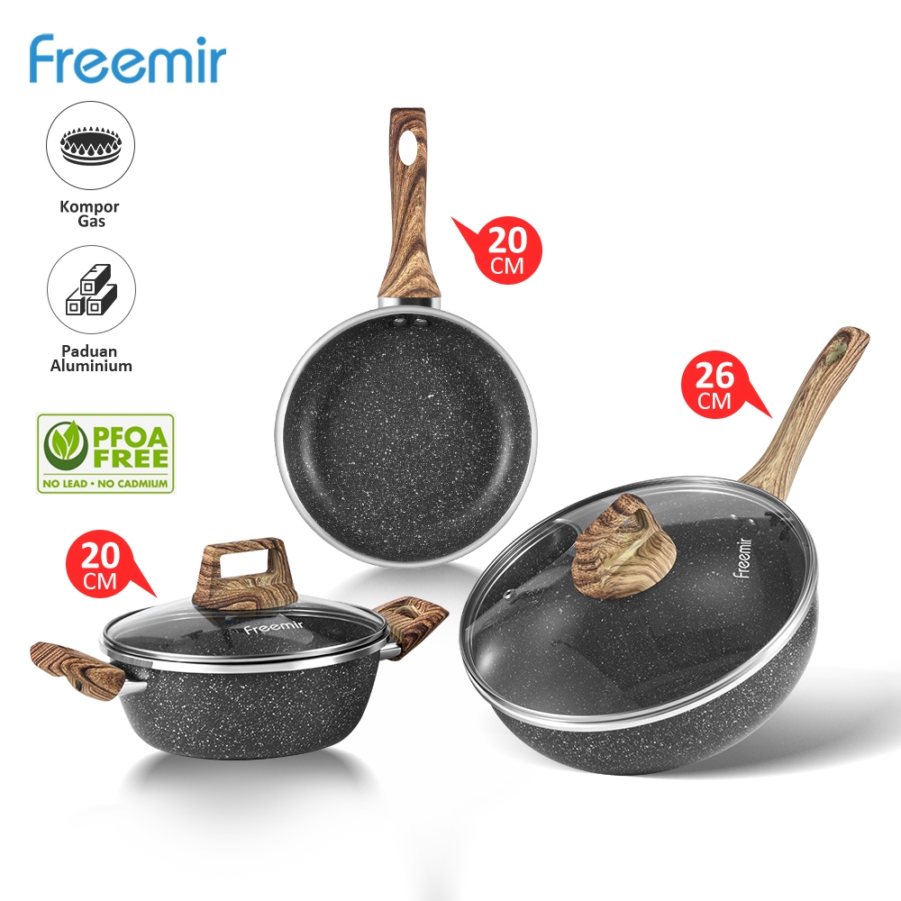 Jual freemir 3 Pcs Marble Wajan dan Panci Anti Lengket Lengkap Panci ...