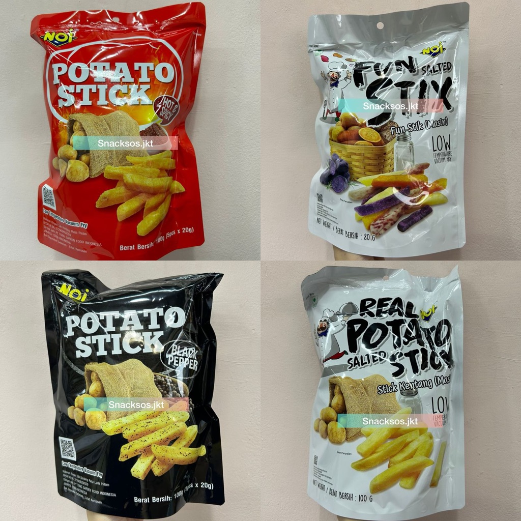 Jual NOI REAL POTATO STICK SALTED / FUN STIX HOT & SPICY / BLACKPEPPER ...