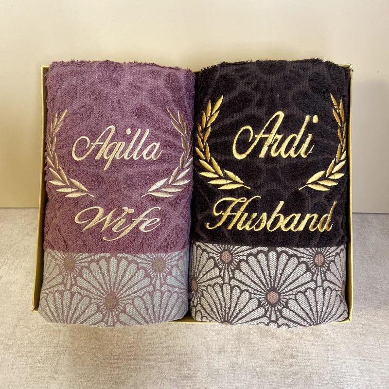 Jual Handuk Couple Wedding Design Handuk Bordir Nama Handuk seserahan ...