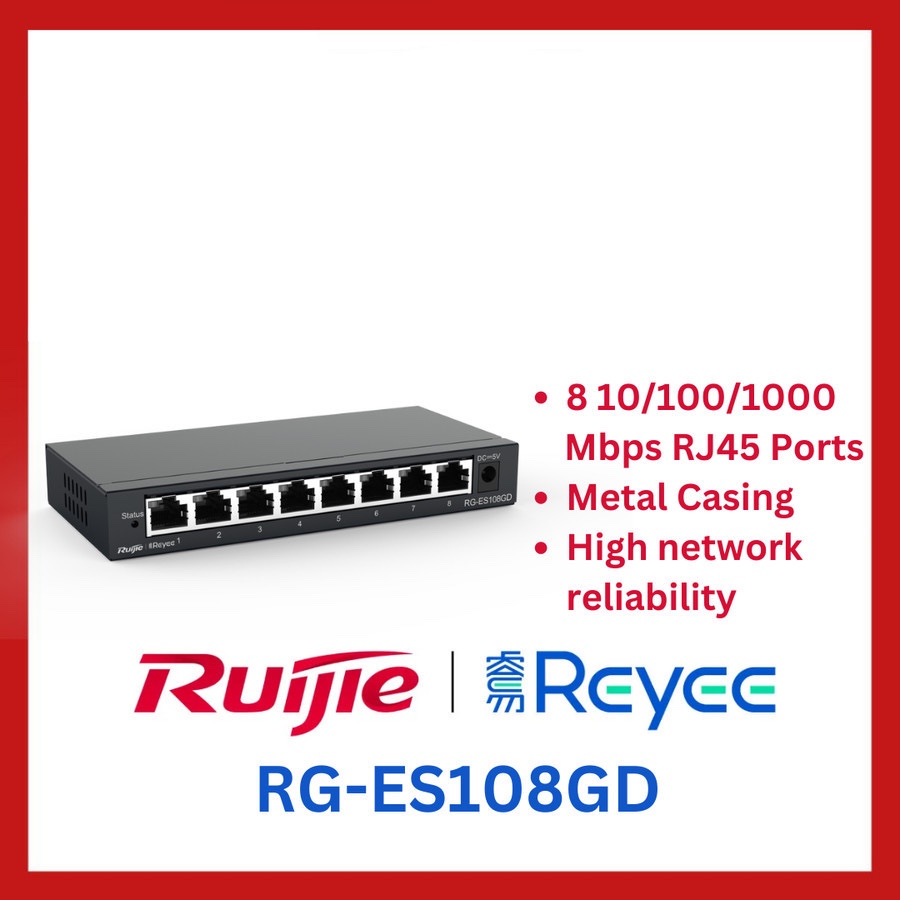 Jual RG-ES108GD RUIJIE REYEE 8 PORT GIGABIT UNMANAGED SWITCH STEEL ...