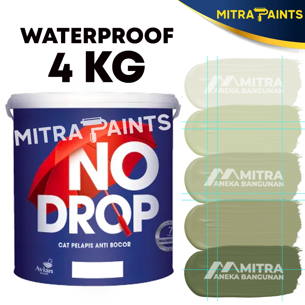 Jual CAT TEMBOK WATERPROOF NO DROP ANTI BOCOR 4 KG / N12 SAGE GREEN HIJAU | Shopee Indonesia