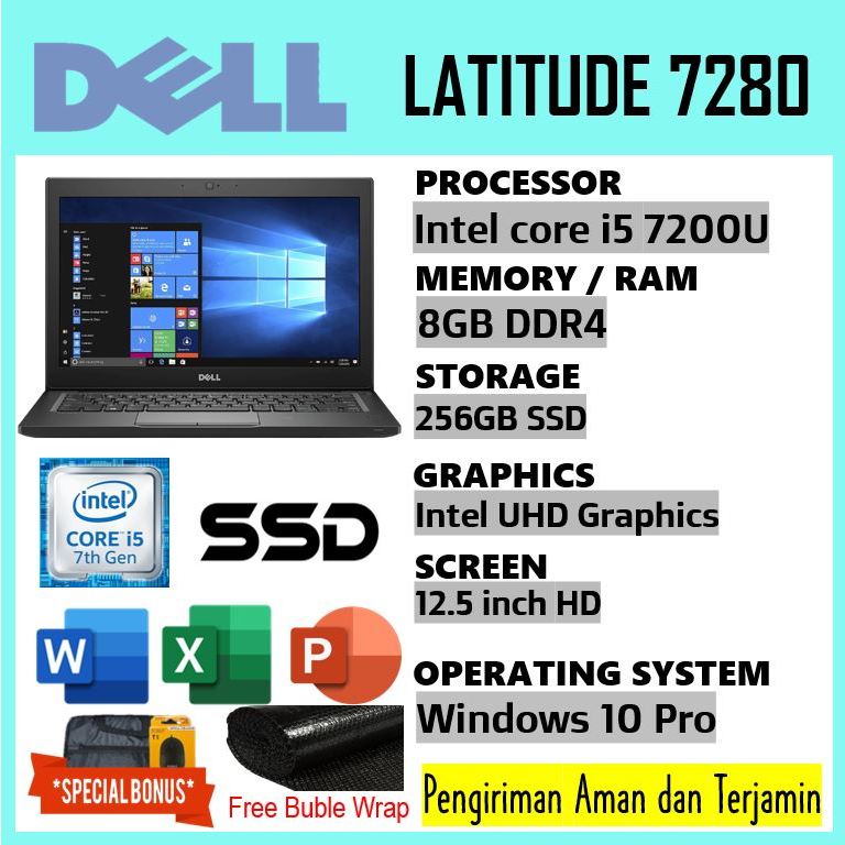 Jual laptop kerja Dell Latitude intel core i5 8GB 256GB SSD 12 inch ...