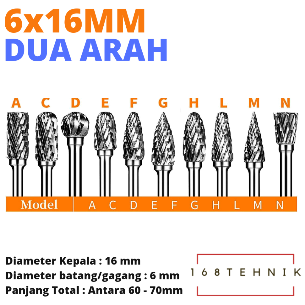 Jual ROTARY BURR 6x16 mm CARBIDE ROTARY FILE / MATA BOR TUNER / ROTARY ...