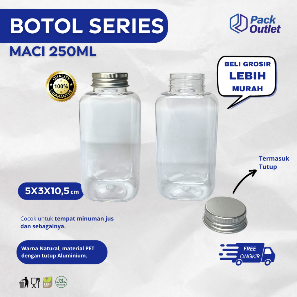Jual Botol MACI 250 ml Botol Jus Premium Alumunium keren unik PET halal ...