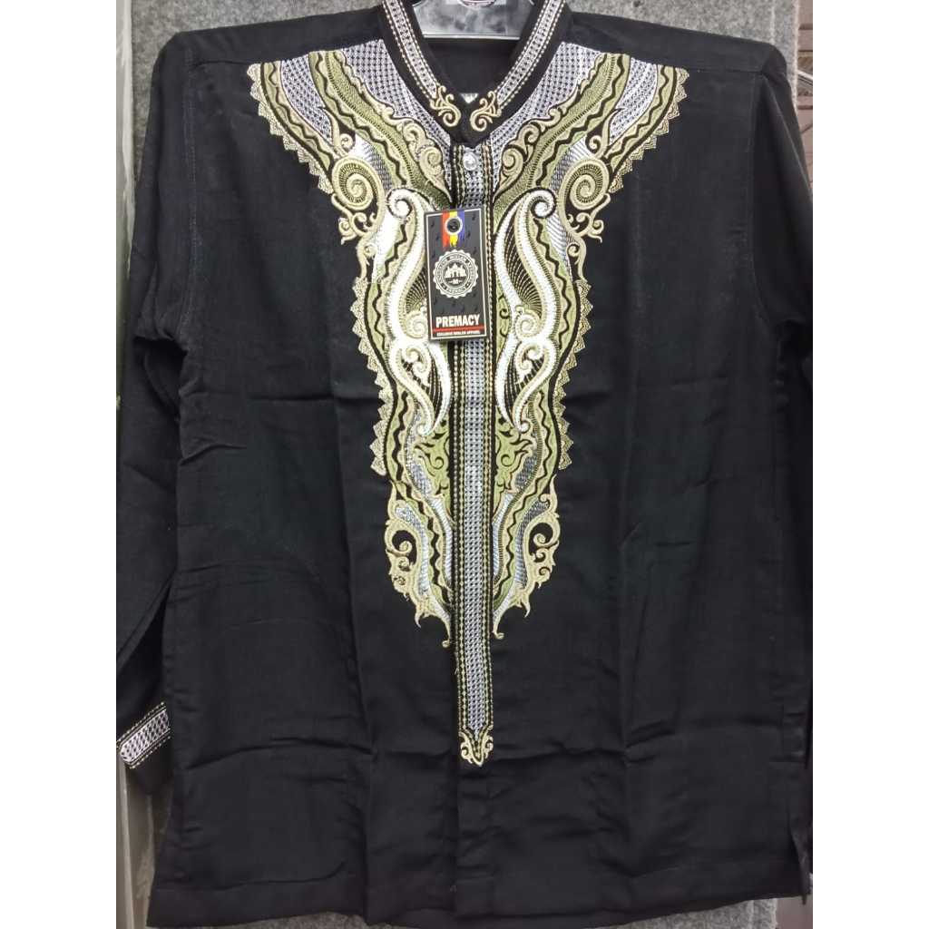 Jual SURABAYAOS17 - Baju Koko Hitam Bordir Lengan Panjang Premacy Bahan ...