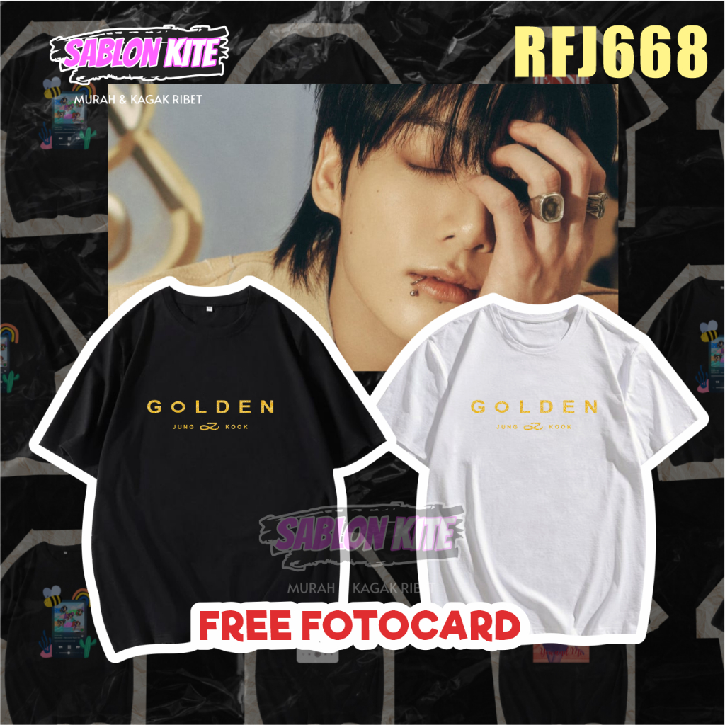 Jual RFJ668 Kaos Jungkook Golden Album tulisan + Fotocard | Shopee Indonesia