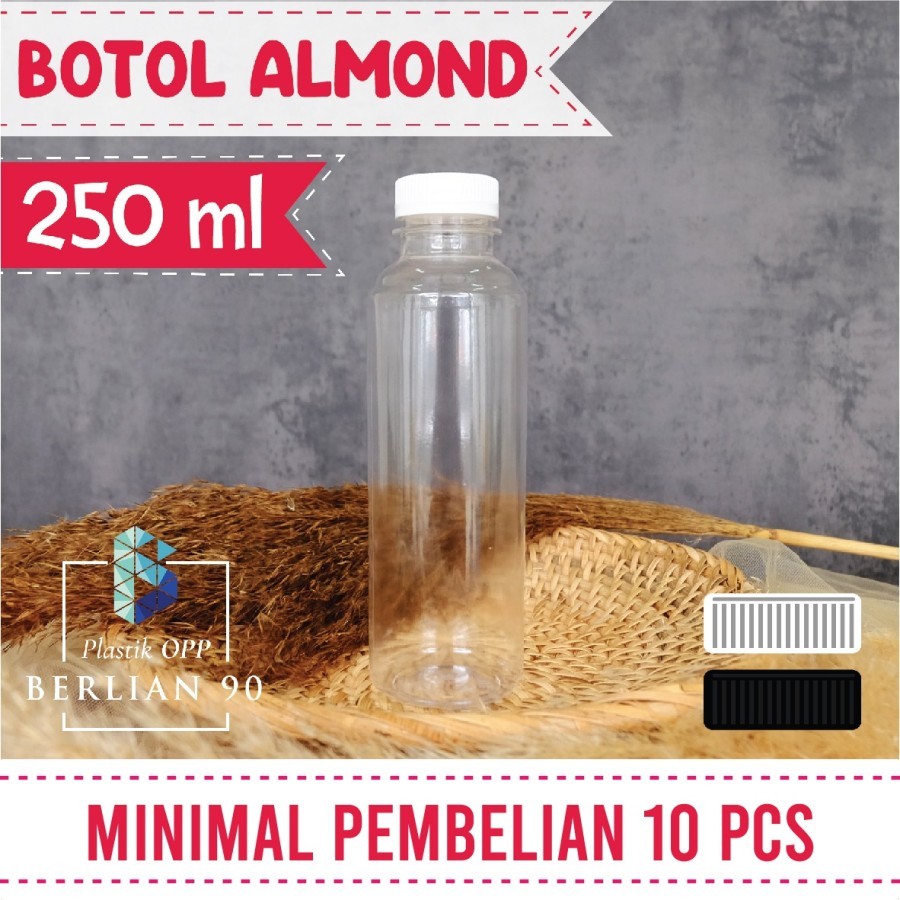 Jual ( ECER ) Botol Almond Plastik 250 ml Bening Termurah / Botol Minuman 250 ml / Botol jus 250 ...