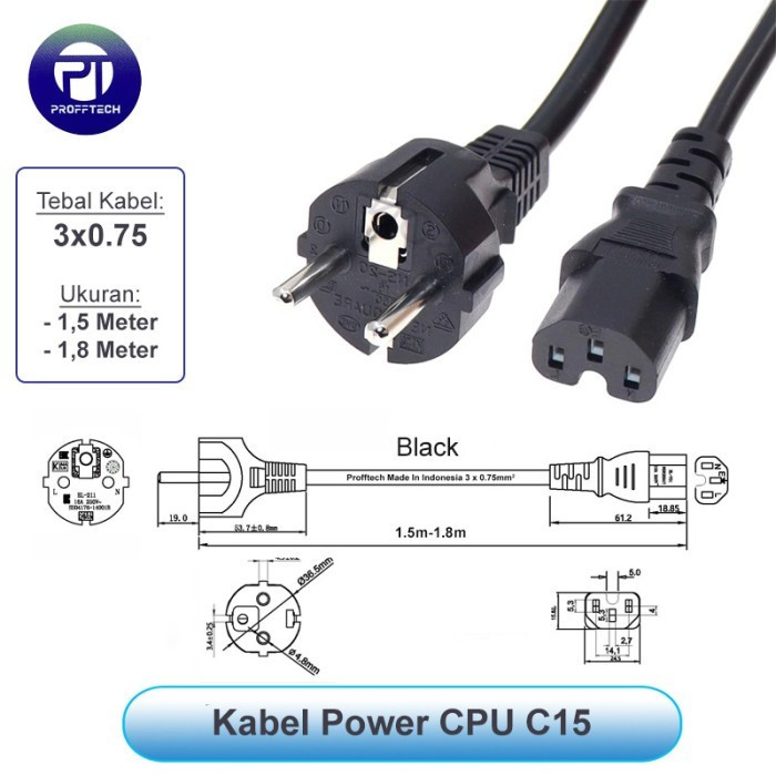 Jual Profftech Kabel Power CPU (3 x 0.75mm) - 1.5 Meter | Shopee Indonesia