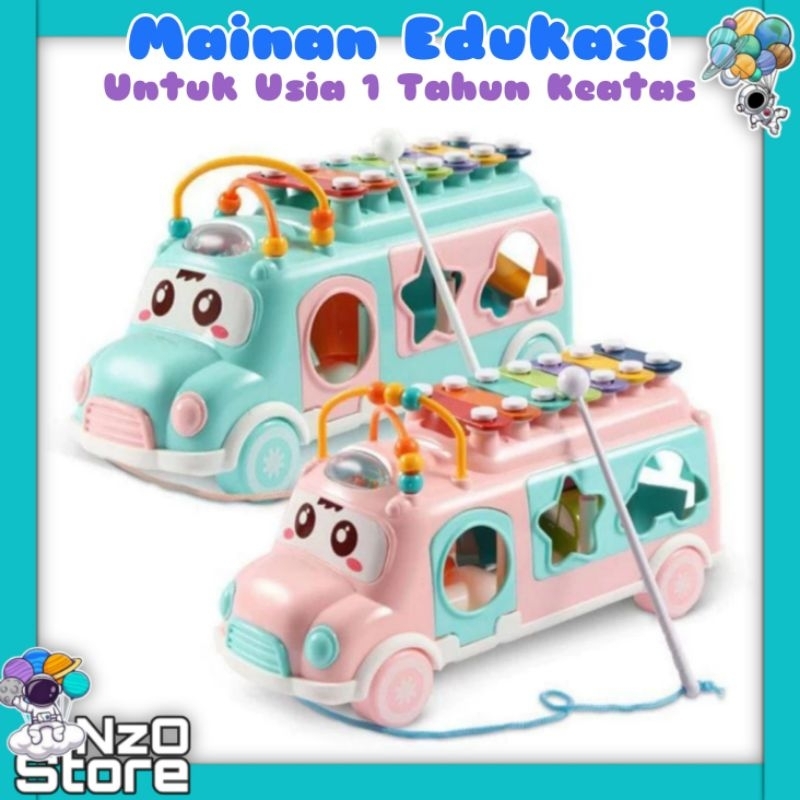 Jual Mainan Edukasi Anak 3in1 Musical Bus Xylophone Permainan Mobil ...