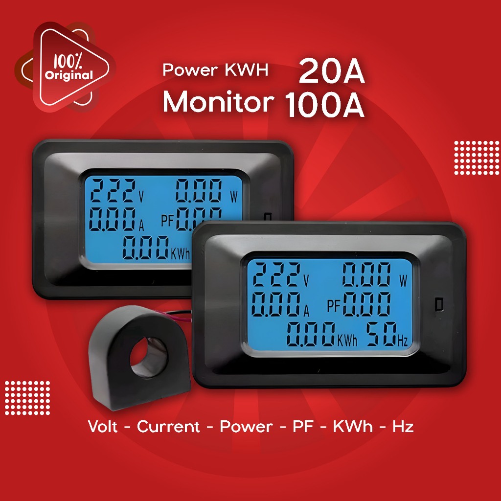 Jual Power Monitor Daya Digital 20A 100A AC 110 220V Watt Volt Ampere ...