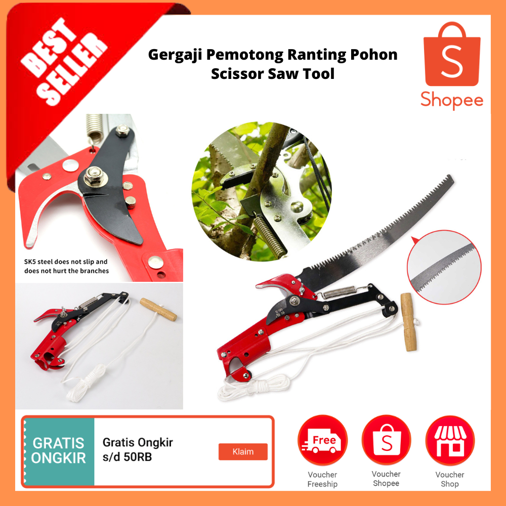 Jual Gergaji Pemotong Ranting Pohon Scissor Saw Tool / Gunting pangkas tiga katrol ketinggian ...