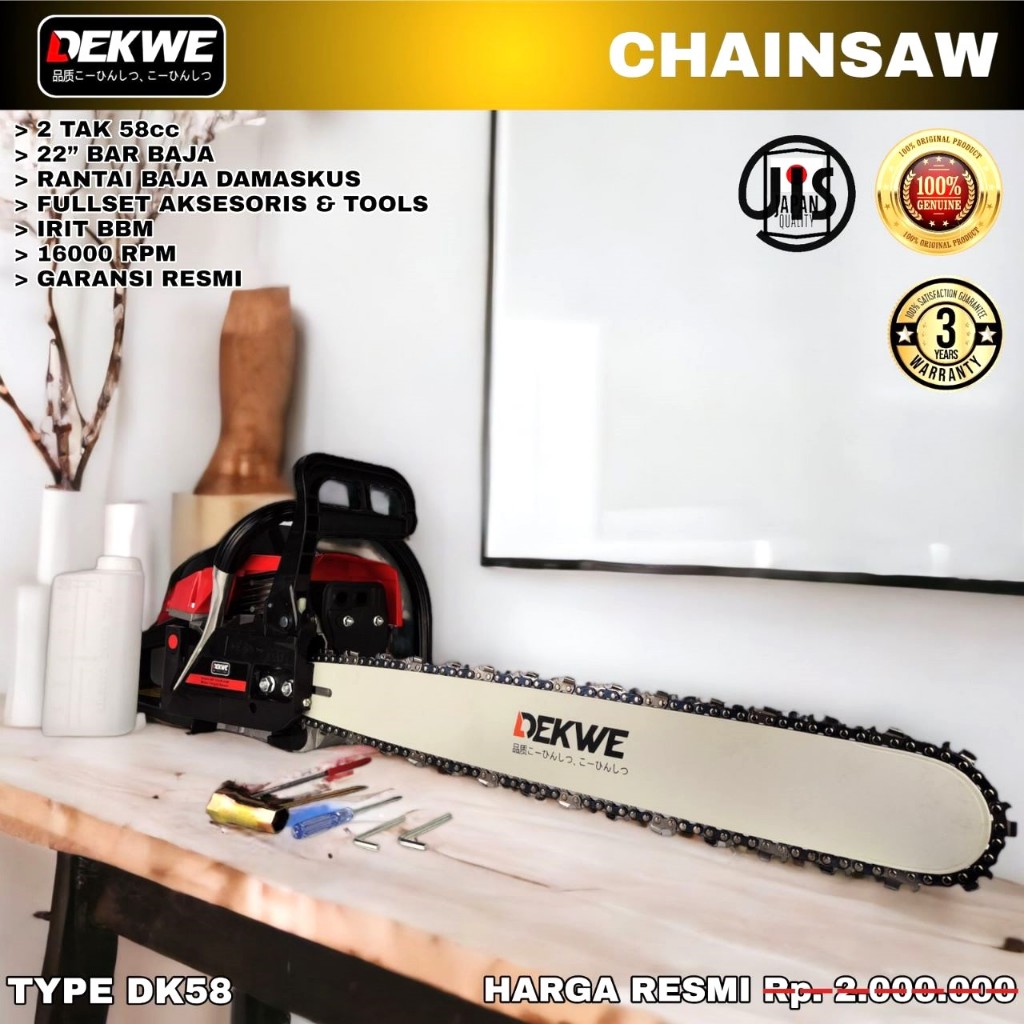 Jual Mesin Senso Chainsaw Potong Kayu Dekwe Japan DK58 22 inch 2 Tak ...