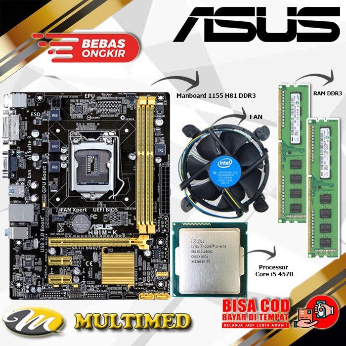 Jual Paket Mobo LGA 1150 H81 Ddr3 + Core i5 4570 + FAN + RAM | Shopee Indonesia