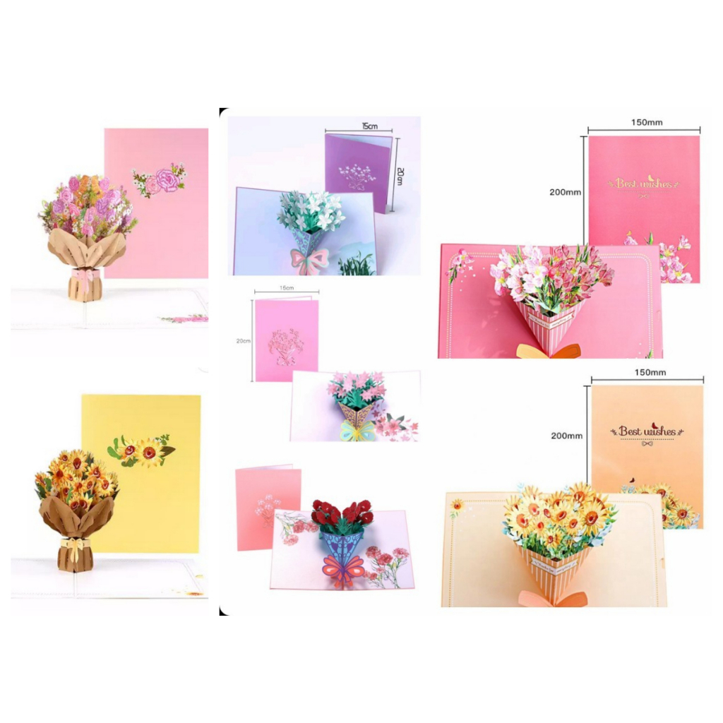 Jual kartu pop up kartu 3d kartu ucapan buket bunga bucket bunga kartu ...