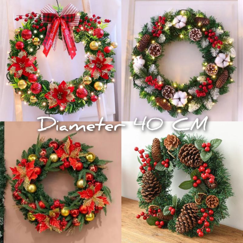 Jual 40CM CHRISTMAS WREATH PREMIUM Hiasan Krans Natal Krans Merry ...