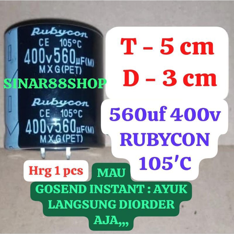 Jual Hrg 1 pcs ORIGINAL RUBYCON 560uf 400v 560mk 560uf400v 560mikro ELCO ECO ELKO EKO CAPASITOR ...