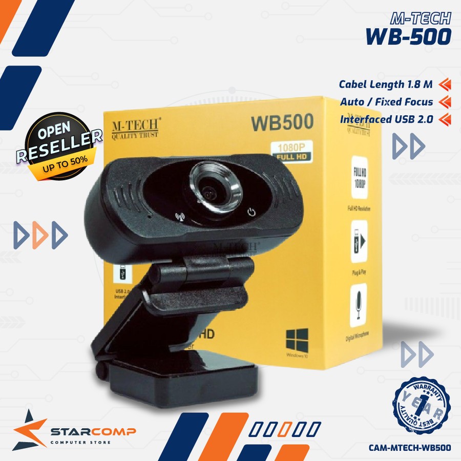 Jual Webcam M-TECH WB500 1080P Full HD With Microphone ORIGINAL WB-500 ...