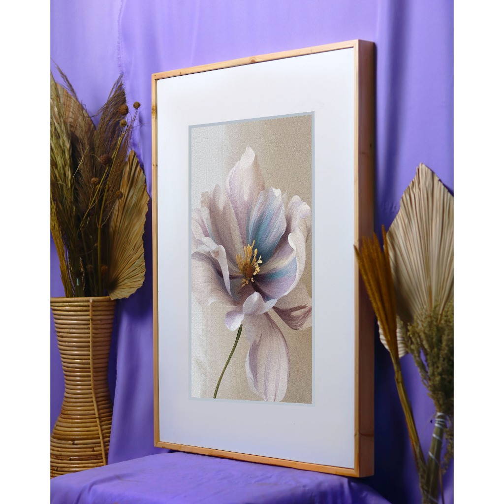 Jual Poster Blok + Frame Aesthetic Bunga Cream Susu Lukisan Cetak ...