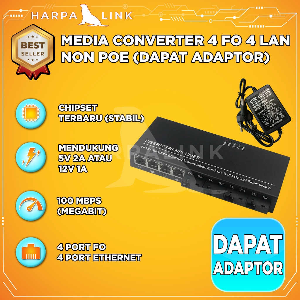 Jual Media Converter 4 FO 4 LAN 4 SC 4 RJ45 10/100 Mbps Full Body Casing Switch Fiber Optic ...