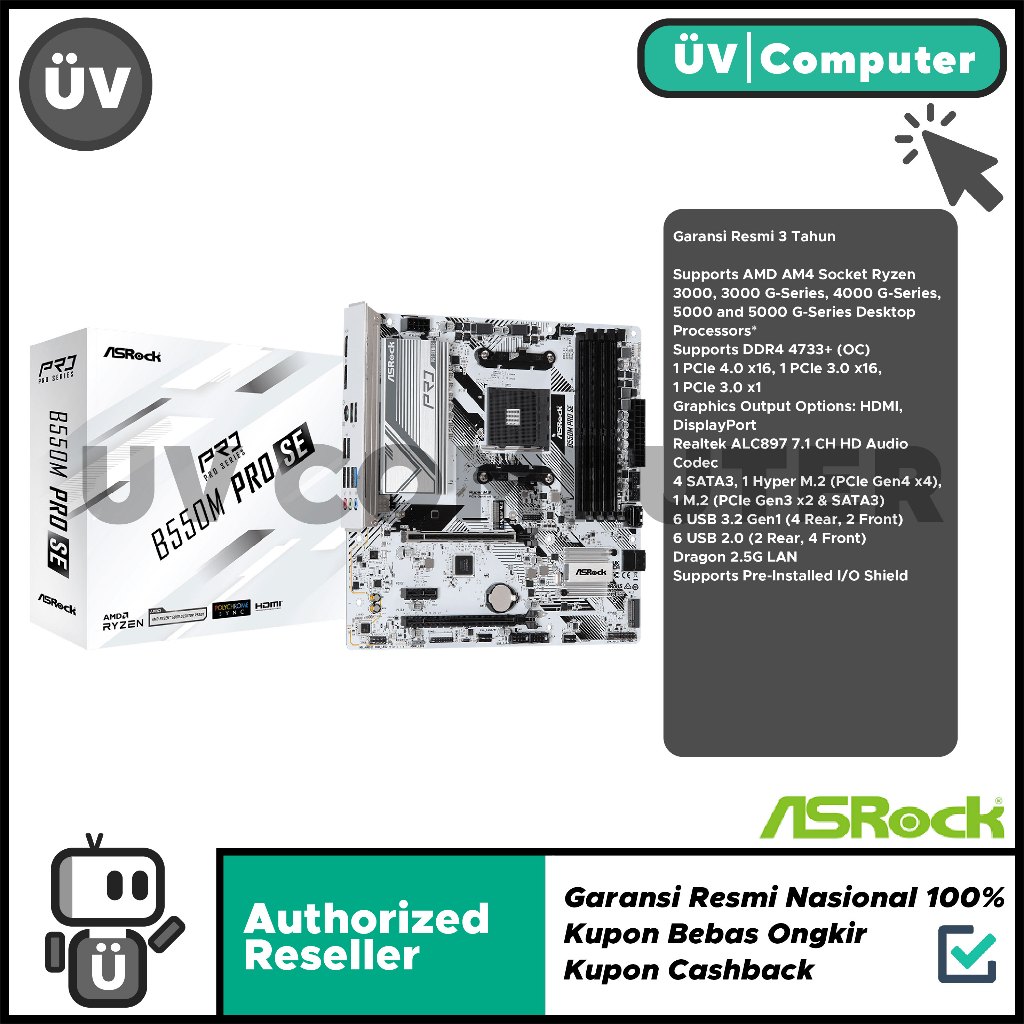 Jual Motherboard Mobo AMD Asrock B550M Pro SE DDR4 AM4 Micro M-ATX ...