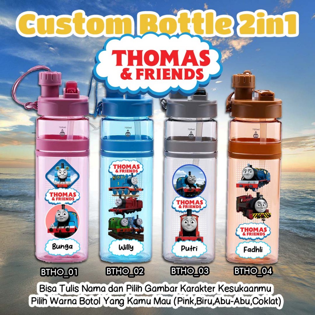 Jual Botol Minum 2 in 1 Custom Desain KERETA BIRU LUCU CARTOON TRAIN THOMAS TOMAS FRIENDS kode ...