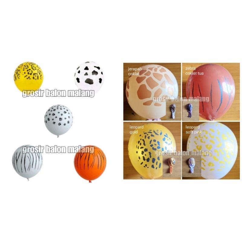 Jual balon LATEX hewan animal jungle jerapah girrafe sapi cow leopard ...