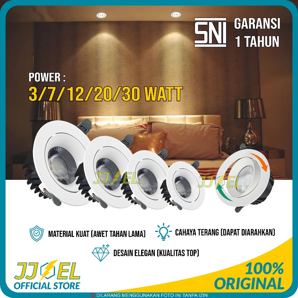 Jual (Garansi 1 Tahun) Lampu Sorot Plafon 3W 7W 12W 20W 30W - Downlight LED Spotlight Putih ...