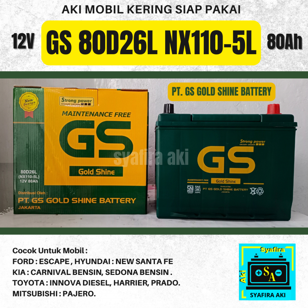 Jual Aki Mobil 80D26L GS GOLD SHINE (Pajero Sport,Fortuner innova Diesel,Triton) | Shopee Indonesia