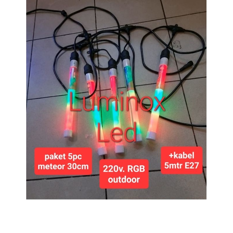 Jual lampu meteor RGB 30cm e27 / fitting kabel 5meter E27 + meteor tube ...