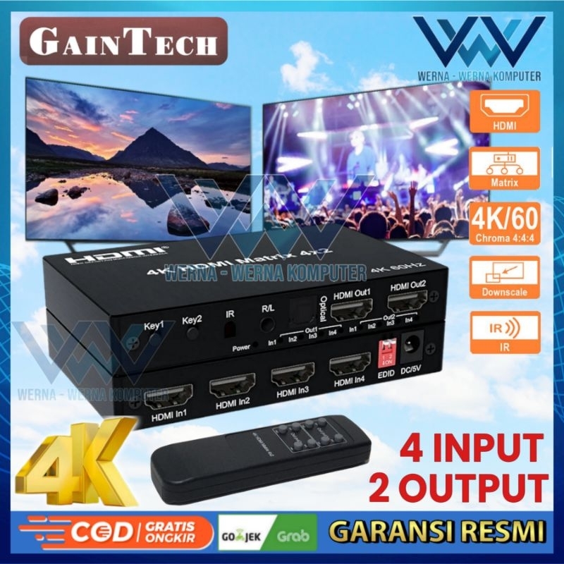 Jual HDMI Matrix Switch 4x2, 4K HDMI Matrix Switcher Splitter 4 in 2 ...