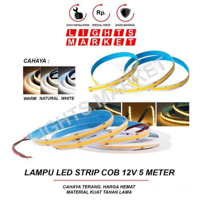 Jual Lampu LED Strip COB 12V 12Volt 12 Volt 5 Meter 5Meter 5M Cahaya ...