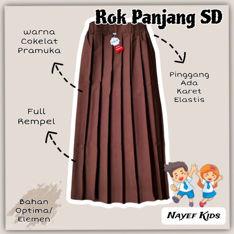 Jual Rok Rempel Panjang SD Merah Putih Hitam Coklat Pramuka Hijau, Rok Panjang Seragam Sekolah ...