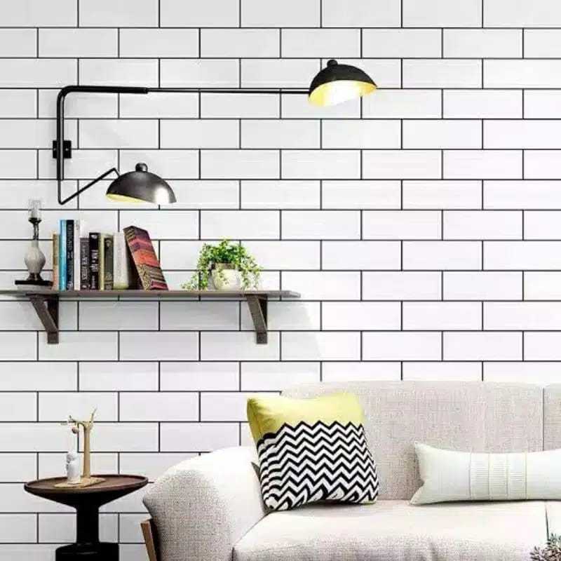 Jual Wallpaper dinding motif bata putih garis hitam 45 cm x 1 meter ...