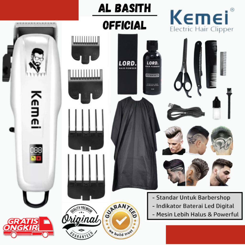 Jual Mesin Cukur Rambut Cas Profesional Paket Barbershop KEMEI ...