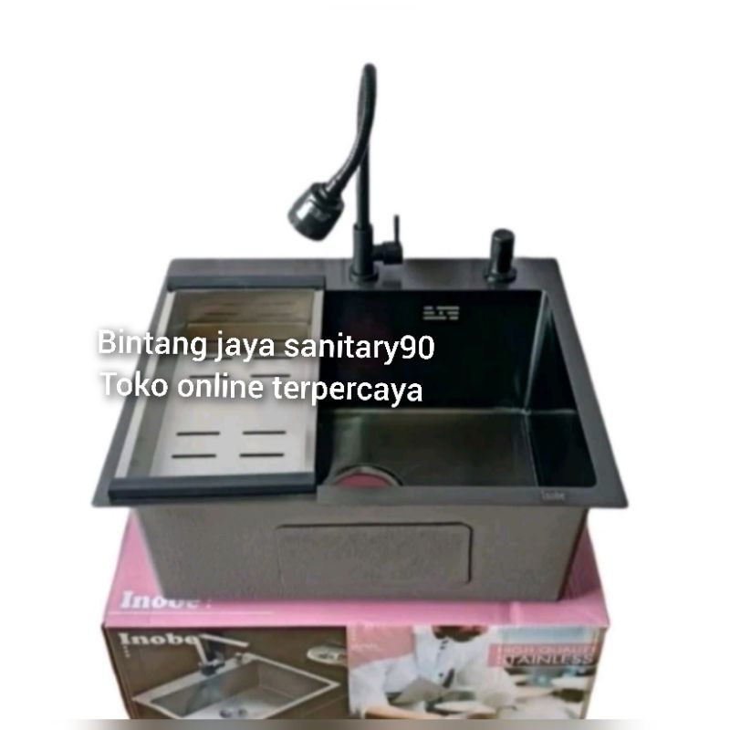 Jual Paket kitchen sink inobe 5243 black kran fleksibel Stainless Hitam ...