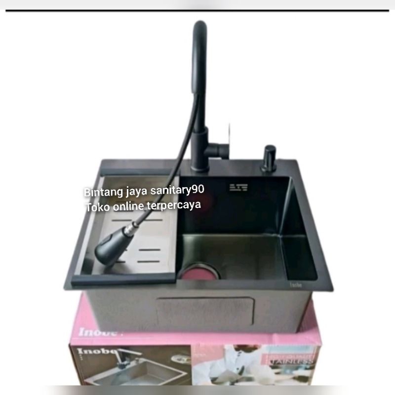 Jual Paket kitchen sink inobe 5243 black kran tarik hitam Stainless sus ...