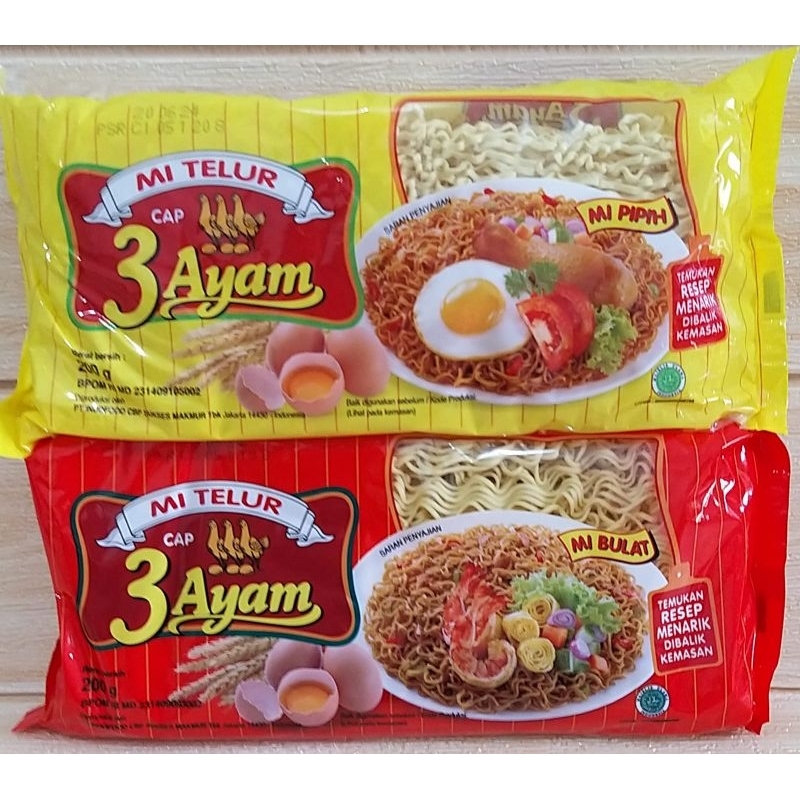 Jual Mi Telur Cap 3 Ayam Bulat & Pipih / Mi Telur / Mie 3 Ayam | Shopee ...