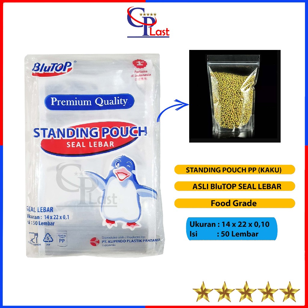 Jual Plastik 14x22 cm Standing Pouch BLUETOP ORIGINAL - SNACK / STP ...