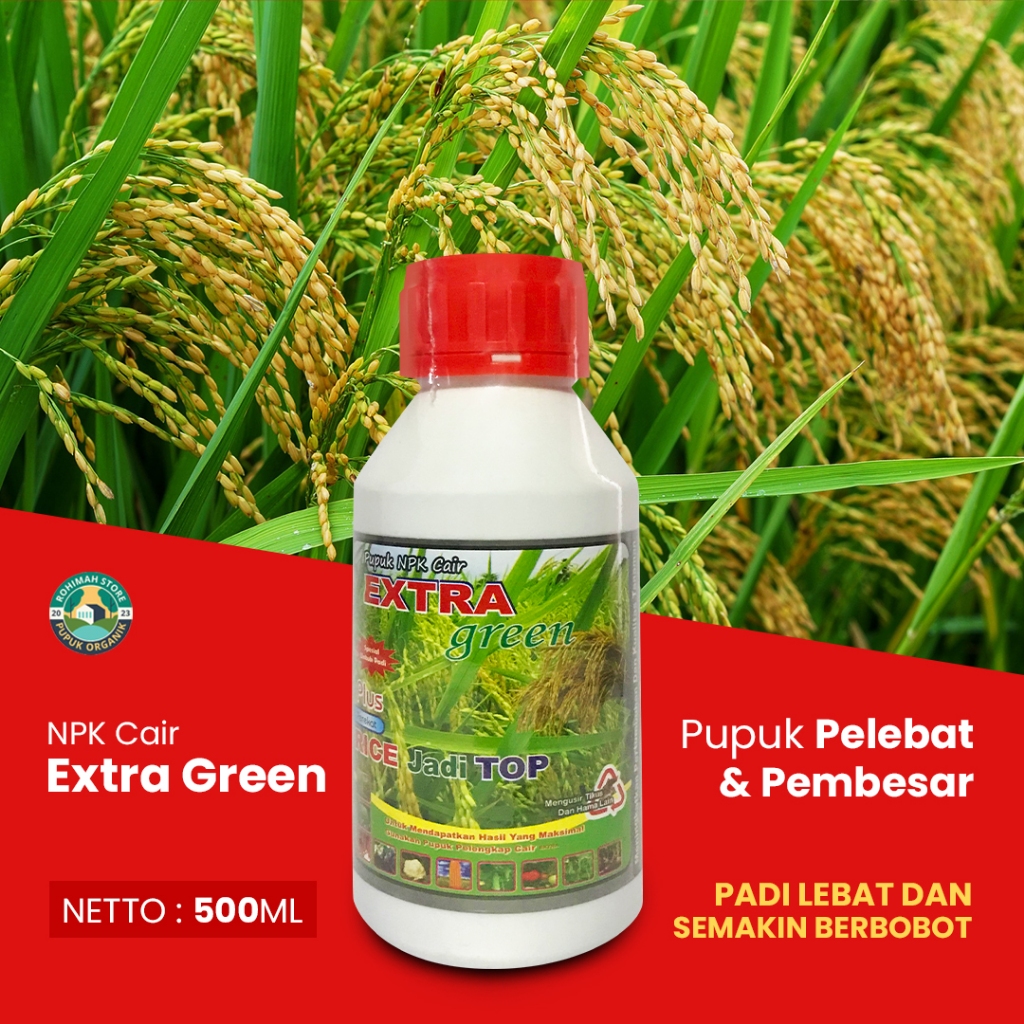 Jual Pupuk Pelebat Padi NPK CAIR EXTRA GREEN rice jadi top padi lebat dan semakin berbobot ...
