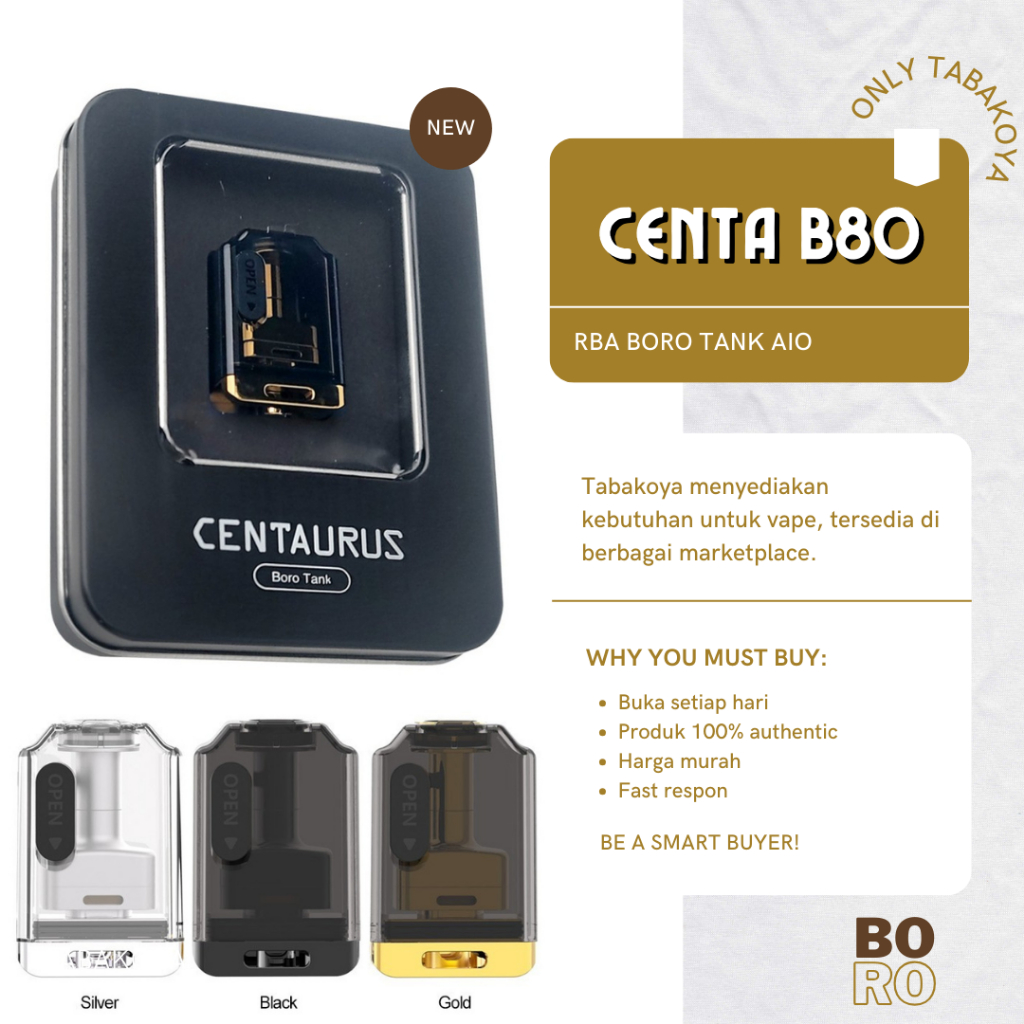 Jual GOLD CENTAURUS BORO TANK RBA AIO ATOMIZER AUTHENTIC BY LOST VAPE ...