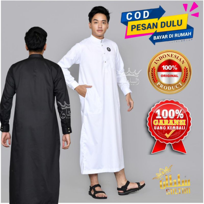 Jual jubah gamis pria dewasa premium lengan manset jubah al Haramain kancing sultan | Shopee ...