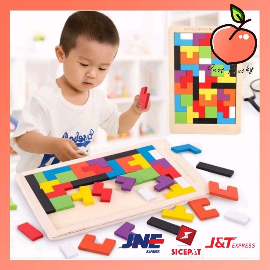 Jual Puzzle Tetris Mainan Edukasi Anak Balok Susun Kayu Wood ...