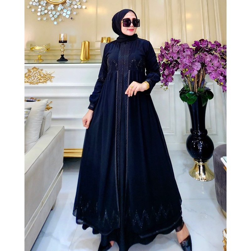 Jual GAMIS ABAYA TURKEY BUSUI BORDIR PAYET ZIGZAG FULL HITAM MEWAH ...