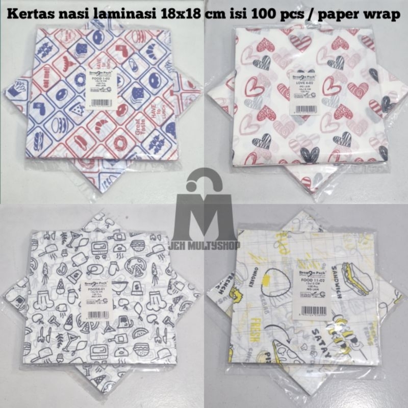 Jual Kertas nasi laminasi 18x18 cm isi 100 pcs anti lengket/ paper wrap | Shopee Indonesia