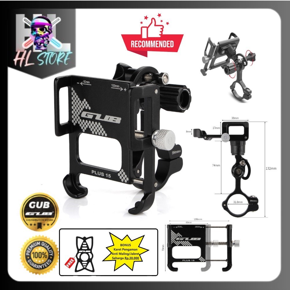 Jual Phone Holder GUB PLUS 15 Holder Hp Motor Kuat Kokoh Full Besi Penyengga Handphone Sepeda ...