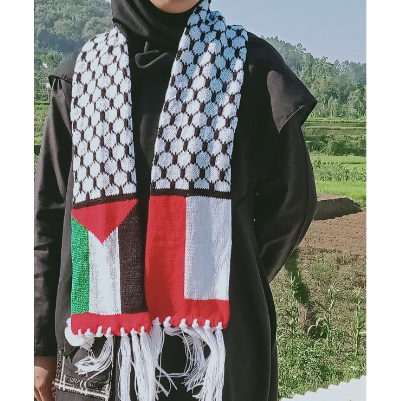 Jual Syal Palestina Rajut Manual/Premium Computer (Motif Bendera Indo ...